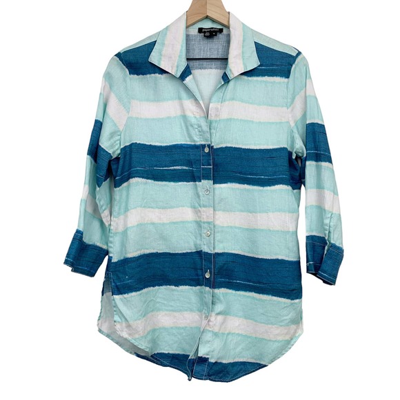 Paperwhite | Tops | Paperwhite Top 2 Blue Watercolor Striped Linen ...